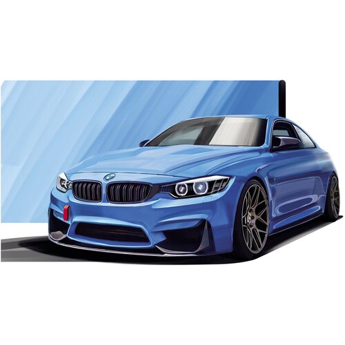 Плакат типаграфика 50х70 см, постер для стен, рисунок авто BMW, голубой