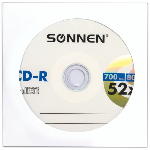 Оптический диск CD-R Sonnen 700Mb, 52x, бумажный конверт, 25шт. (512573)
