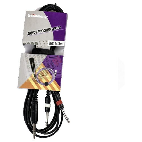 Аудио кабель Jack 6,35mm, стерео - 2х jack 6,35mm, моно, 3м, BB314-3M Soundking / инструментальный шнур, гитарный кабель