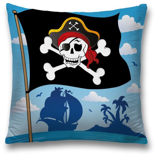 Наволочка декоративная на молнии, чехол на подушку JoyArty "Пиратский флаг над островом" 45х45 см