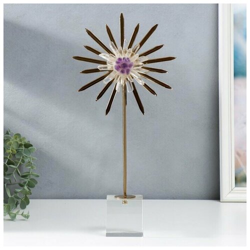 Сувенир интерьерный стекло, кварц "Солнечный цветок из горного хрусталя" 42х8х20 см