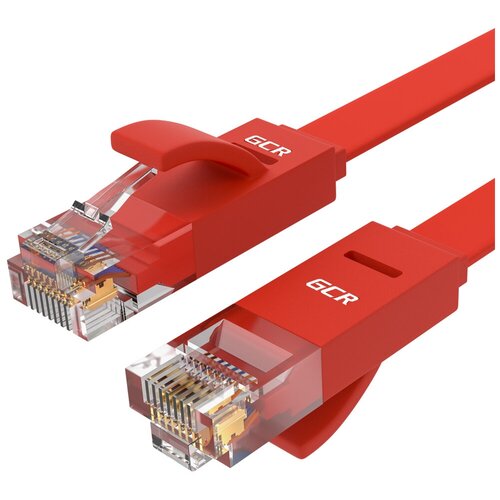 GCR Патч-корд PROF плоский прямой 2.0m, UTP медь кат.6, красный, 30 AWG, ethernet high speed 10 Гбит/с, RJ45, T568B