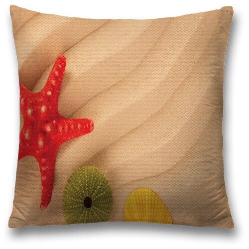 Наволочка декоративная на молнии, чехол на подушку JoyArty "Пляж с ракушками" 45х45 см