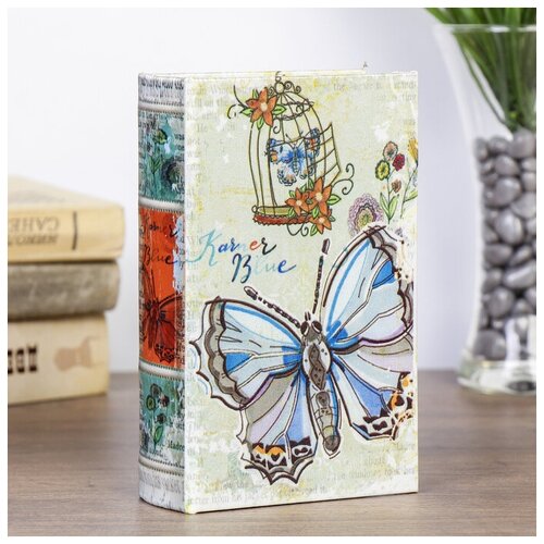 Шкатулка-книга дерево Голубая бабочка шелк 17х11х5 см