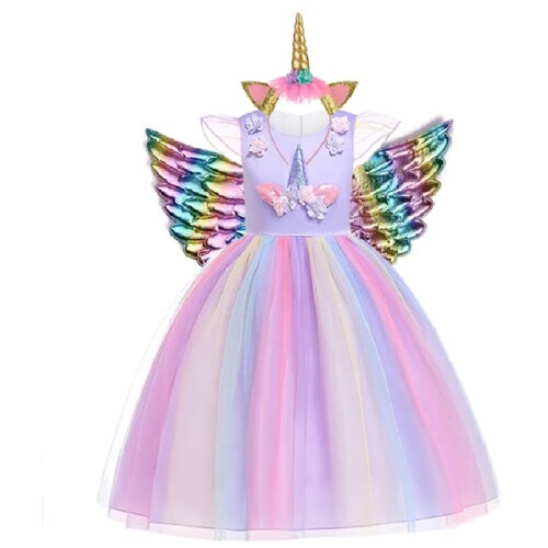 Платье карнавальное единорог фиолетовый цветная юбка рост 110