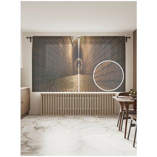 Тюль для кухни и спальни JoyArty "Ночная тоннель", 2 полотна со шторной лентой шириной по 145 см, высота 180 см.