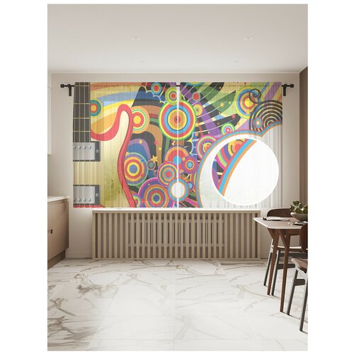 Тюль для кухни и спальни JoyArty "Музыкальный арт", 2 полотна со шторной лентой шириной по 145 см, высота 180 см.