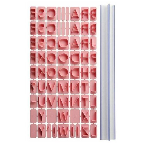 Кулинарный декоратор - набор алфавит формы букв печатные плюс линейка 59 штук розовый Fackelmann 43401