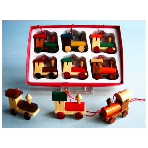Набор ёлочных игрушек крошки-паровозики, дерево, 4.5 см (6 шт.), Breitner 73-29028