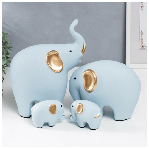 Сувенир керамика "Четыре слона" голубые набор 4 шт 7 5х9 5 17х21 27х22 5 см