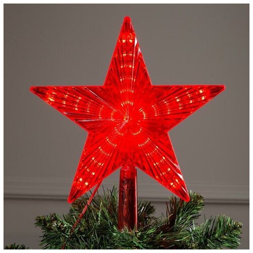 Светодиодная верхушка на ёлку «Звезда красная» 22 см 30 LED провод 2 метра 220 В свечение красное