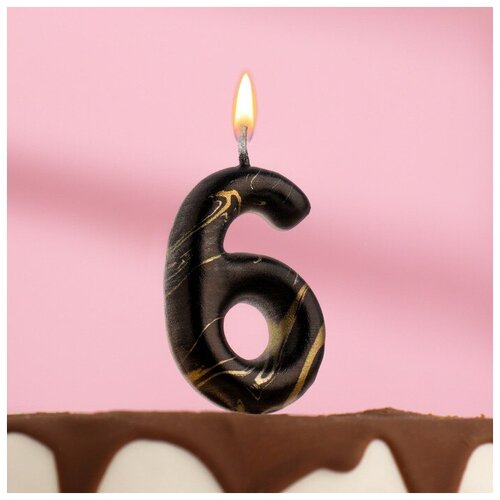 Свеча в торт "Черный мрамор", цифра "6", 8 см