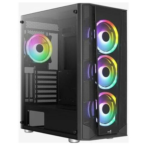 Корпус Aerocool PRISM-G-BK-v2 (2xUSB, 2xAudio, 4x120 мм FAN, RGB подсветка, прозрачная стенка-закаленное стекло, ATX, без БП)