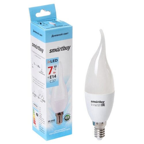 Лампа cветодиодная Smartbuy, Е14, C37, 7 Вт, 4000 К, матовое стекло, дневной белый свет