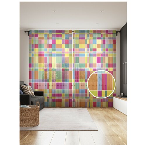 Тюль для кухни и спальни JoyArty "Красочный сигнал", 2 полотна со шторной лентой шириной по 145 см, высота 265 см.