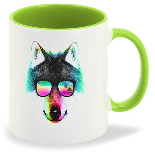Кружка светло-зеленый CoolPodarok Волк в очках