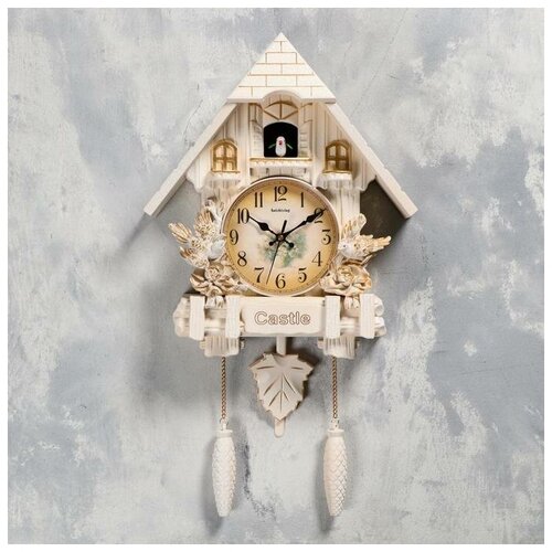 Часы настенные с кукушкой "Замок с птицами", плавный ход, 63 х 8 х 32 см, белые