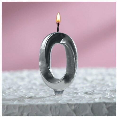 Свеча в торт "Грань", цифра "0", серебряный металлик, 7.8 см