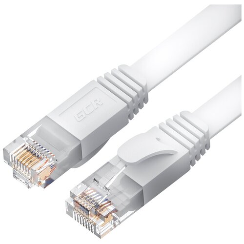 GCR Патч-корд PROF плоский прямой 7.5m, UTP медь кат.6, белый, 30 AWG, ethernet high speed 10 Гбит/с, RJ45, T568B