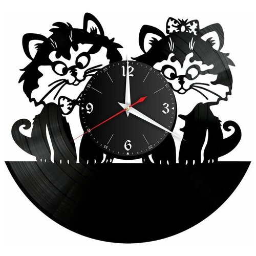 Часы из винила Redlaser "Коты, кот и кошечка с бантиком, котята" VW-11010