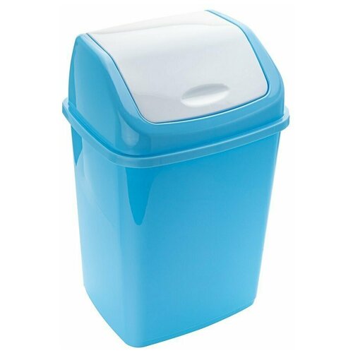 Контейнер для мусора ElfPlast Ромашка с перекидным верхом, мусорное ведро с крышкой, ведро для мусора, голубой/белый, 10 л