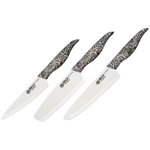 Набор ножей керамических для кухни Samura INCA / комплект из 3 кухонных ножей (универсальный, Накири, Шеф) SIN-0220W