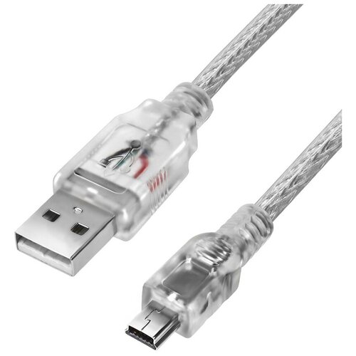 GCR Кабель 0.3m USB 2.0, AM/mini, прозрачный, 28/28 AWG, экран, армированный, морозостойкий