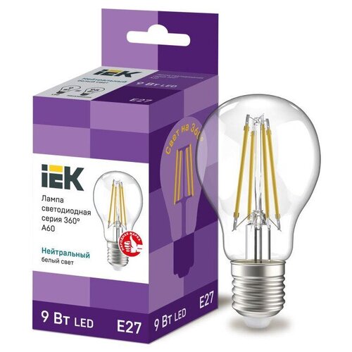 Iek LLF-A60-9-230-40-E27-CL Лампа LED A60 шар прозр. 9Вт 230В 4000К E27 серия 360°