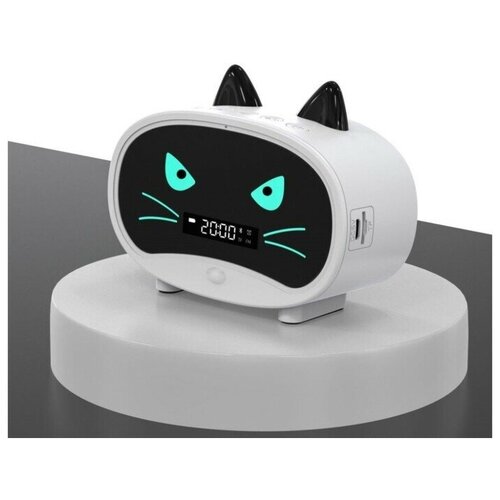Часы электронные настольные Кошка, белая индикация, с колонкой, 9.5 х 11.5 х 4.5 см
