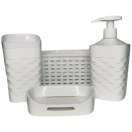 Набор для ванной комнаты из 4 предметов, диспенсер для жидкого мыла, стакан для зубных щеток, мыльница, корзинка