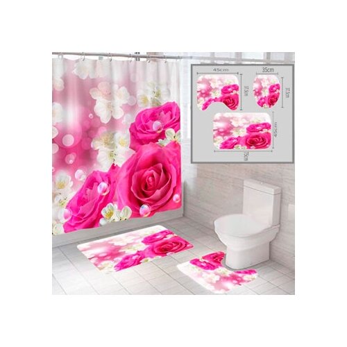 Комплект штора и 2 коврика для ванной комнаты 'Цветы-2'