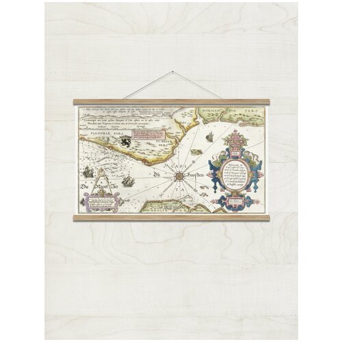 Постер / Плакат / Картина на холсте Старинная карта на холсте - Разноцветная карта мира на английском языке 50x70