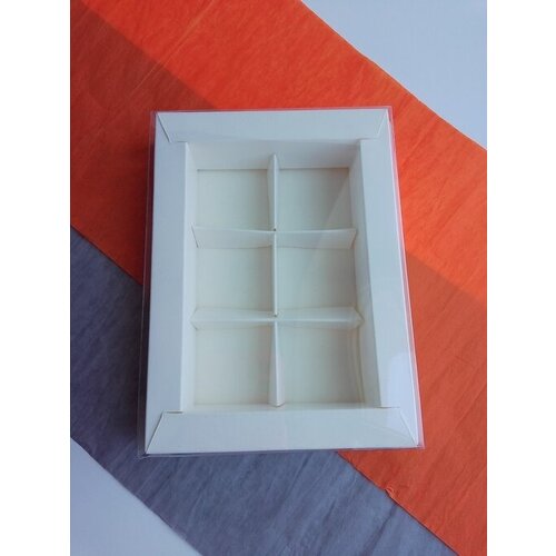 Коробка на 6 конфет. упаковка 10 штук, белая с прозрачной крышкой