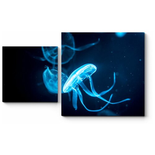 Модульная картина Неоновый танец медуз под водой 100x60