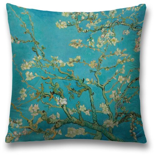 Наволочка декоративная на молнии, чехол на подушку JoyArty "Ветви с цветками" 45х45 см