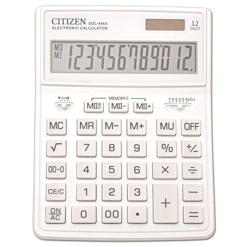 Калькулятор настольный CITIZEN SDC-444WHE (204х155 мм), 12 разрядов, двойное питание, БЕЛЫЙ