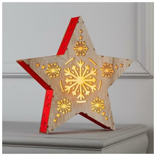 Светодиодная фигура «Звезда со снежинками» 30 ? 30 ? 5 см, дерево, батарейки АААх2 (не в комплекте), свечение тёплое белое