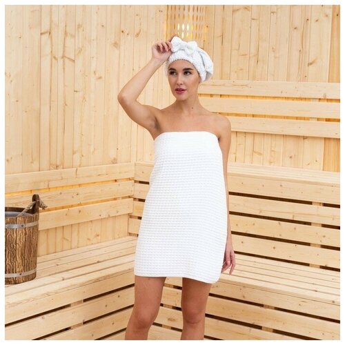 Набор для бани и ванной Этель «Вафля» полотенце 70*140 см+чалма 21*25 см, цв. белый