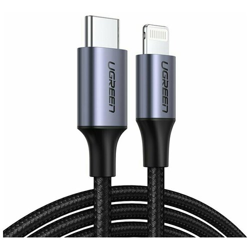 Кабель UGREEN USB-C to Lightning M/M Cable Aluminum Shell Braided 1m US304 (Black) (60759)