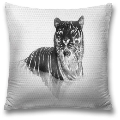 Наволочка декоративная на молнии, чехол на подушку JoyArty "Тигр в воде" 45х45 см