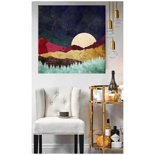 Картина на холсте для интерьера в гостиную/зал/спальню "Колесница солнца", холст на подрамнике, 70х70 см