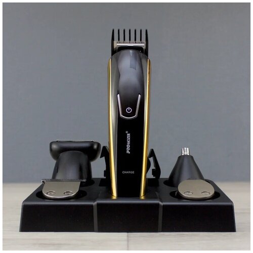 Беспроводной триммер для стрижки волос 8 в 1 ProMozer MZ-2022/автономная работа до 60 мин/5 сменных ножевых блоков/5 съемных насадок/USB зарядка