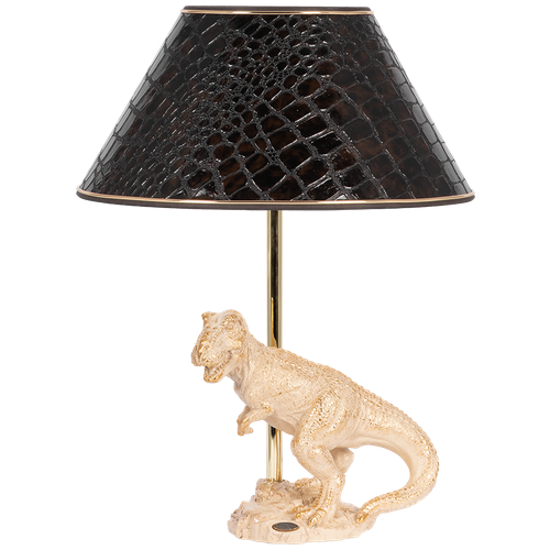 Настольная лампа Bogacho Динозавр Тирекс кремовая с абажуром коричневого цвета ручная работа