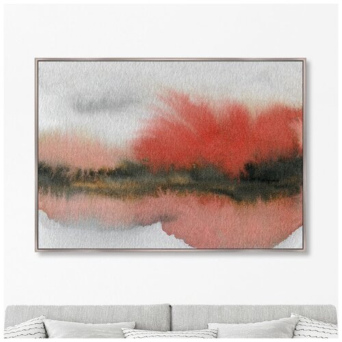 Репродукция картины на холсте Autumn colors in the reflection of the lake, 2021г. Размер картины: 75х105см