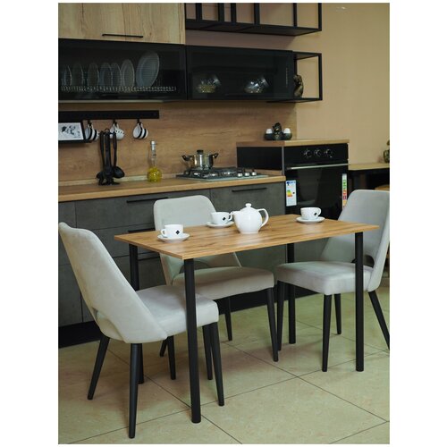 Стол кухонный обеденный нераздвижной Слим 1, ЛДСП Дуб вотан, опоры металлические чёрные, 110х70х75 см.