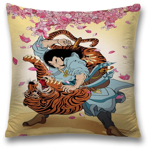 Наволочка декоративная на молнии, чехол на подушку JoyArty "Сражение с тигром" 45х45 см
