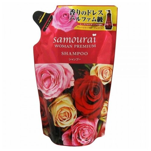 SPR JAPAN Samourai Woman Premium Шампунь для волос восстанавливающий и увлажняющий, с великолепным ароматом роз, мягкая упаковка, 370 мл