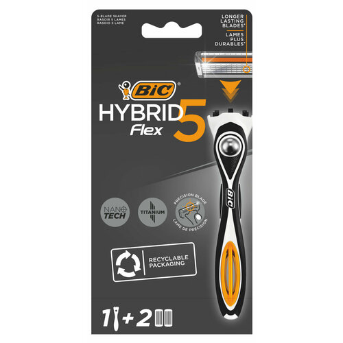 Бритва мужская, BIC Hybrid 5 Flex, 1 ручка и 2 сменные кассеты