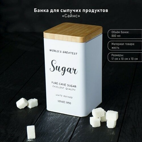 Банка для сыпучих продуктов (сахар) «Сайнс», 18×10 см, цвет белый