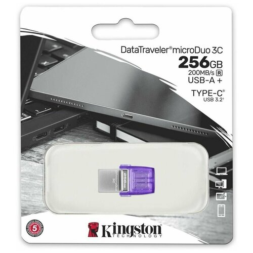 Флешка USB Kingston DataTraveler microDuo 3C 256ГБ, USB3.0, фиолетовый [dtduo3cg3/256gb]